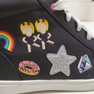 Stevies | Shoes | Stevies Doodles Black High Tops With Cute Patches ...